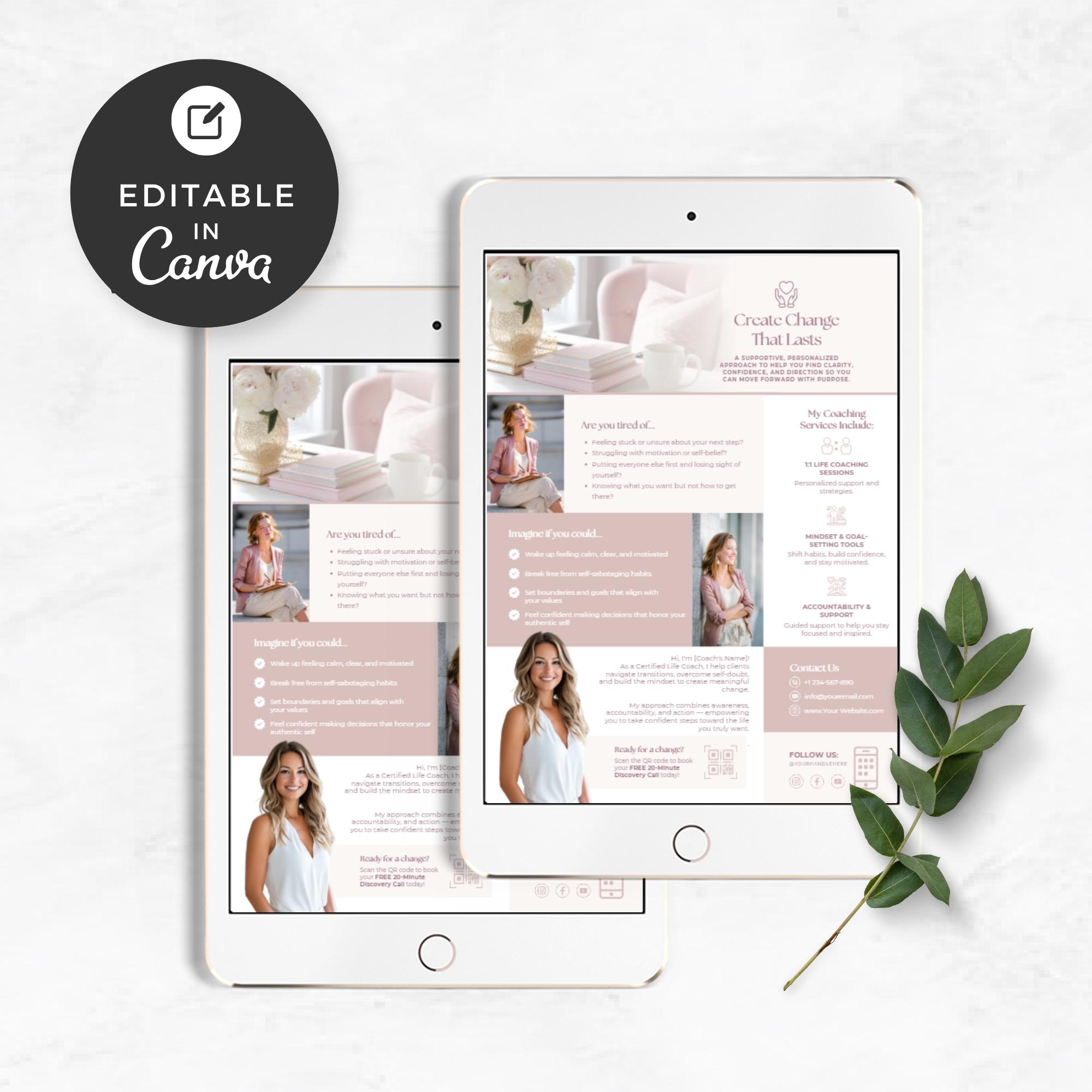 Life Coach Flyer Editable Template, Coaching Services Business ...