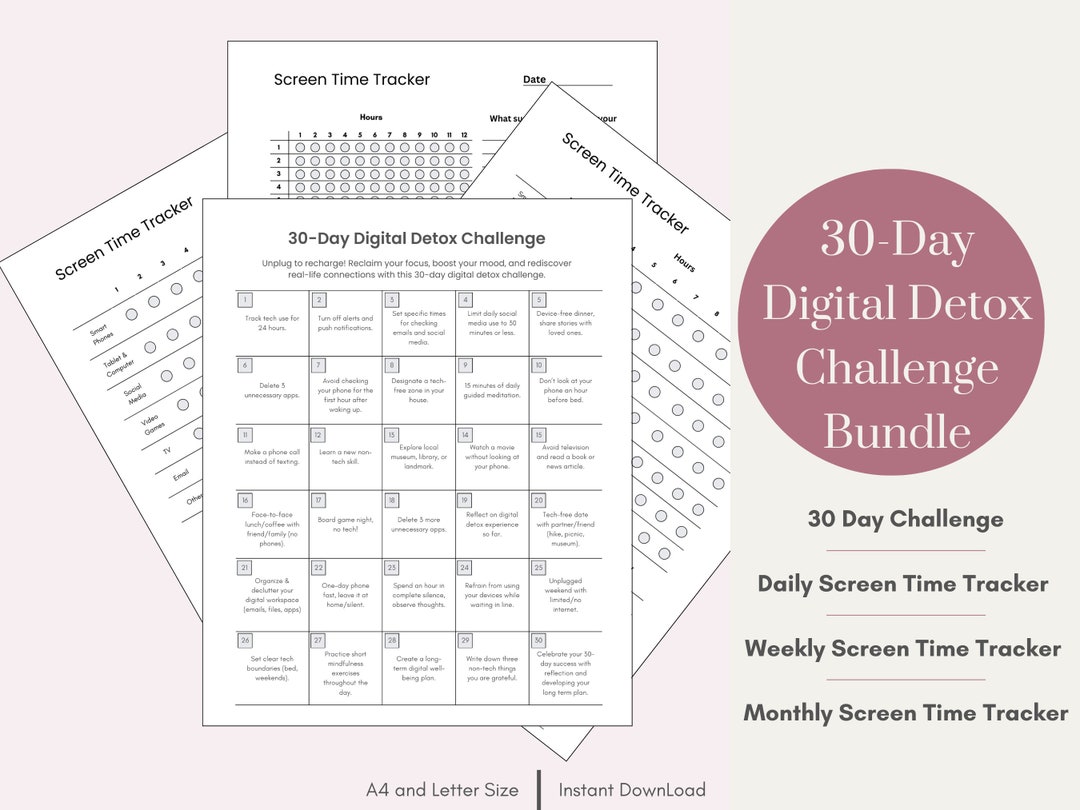 30 Day Digital Detox Challenge Bundle, Screen Time Tracker, Unplugged ...
