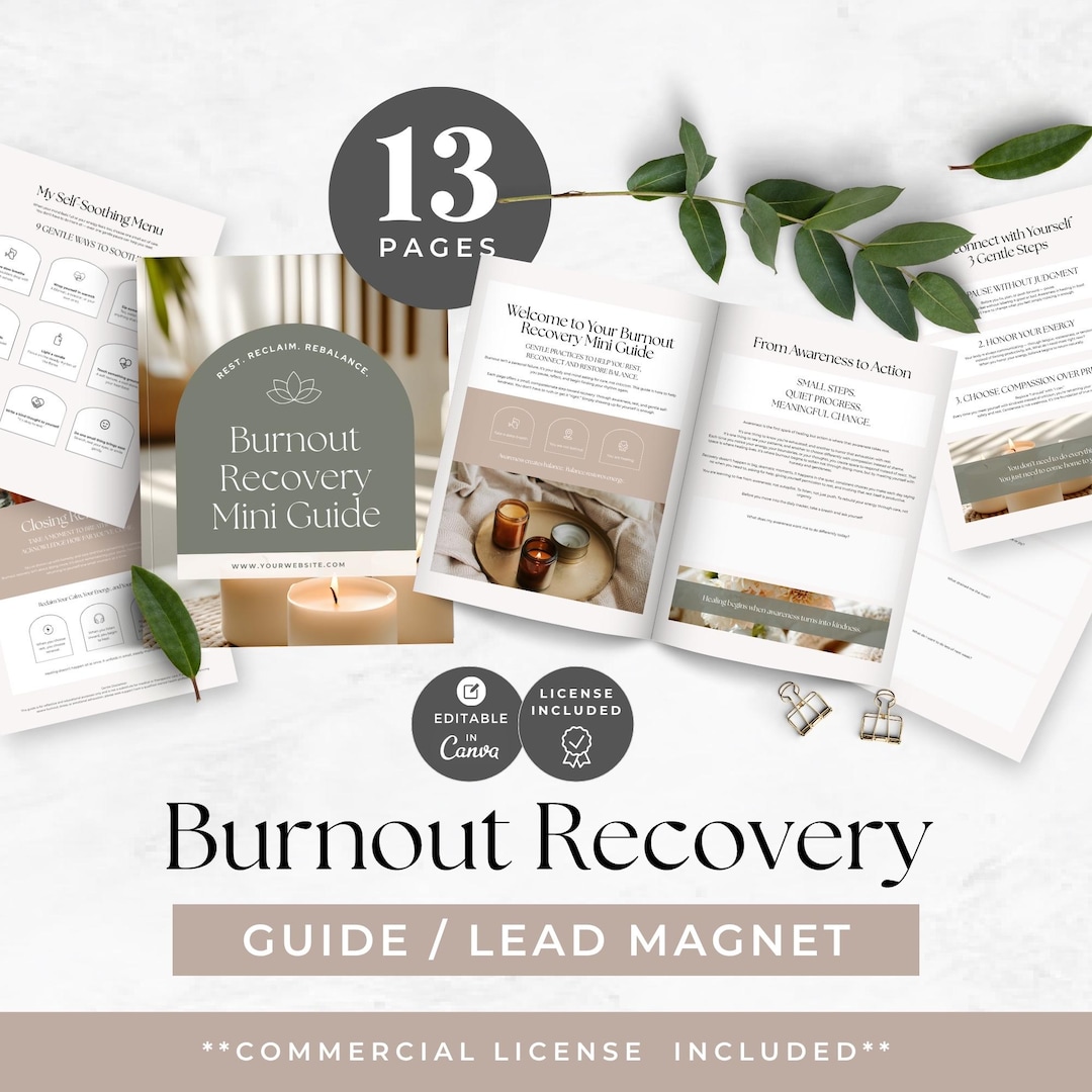 Burnout Recovery Guide Template, Mental Health Worksheet, Anxiety ...