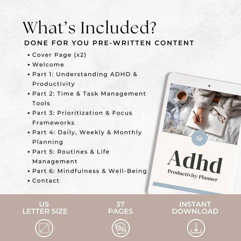 ADHD Planner Template, Productivity & Time Management Guide, Life Coach ...