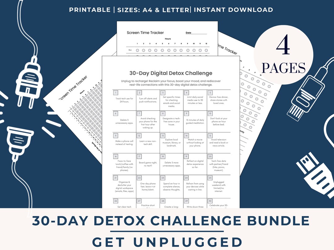 30 Day Digital Detox Challenge Bundle, Screen Time Tracker, Unplugged ...