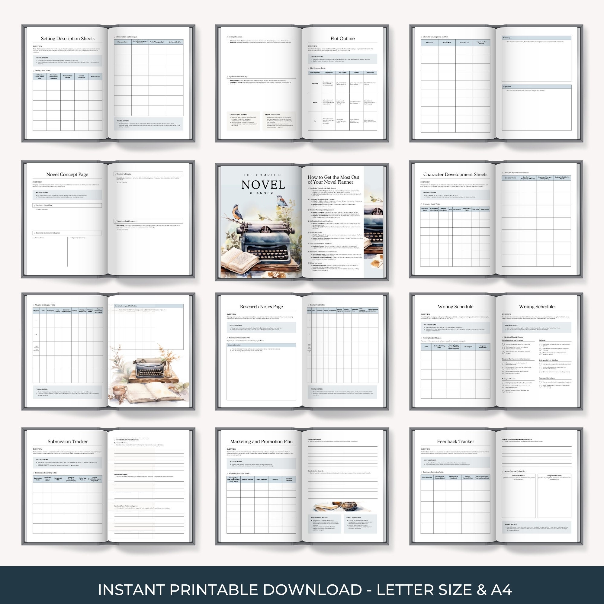 Novel Planner Printable, Writing Workbook PDF, Writing Planner ...