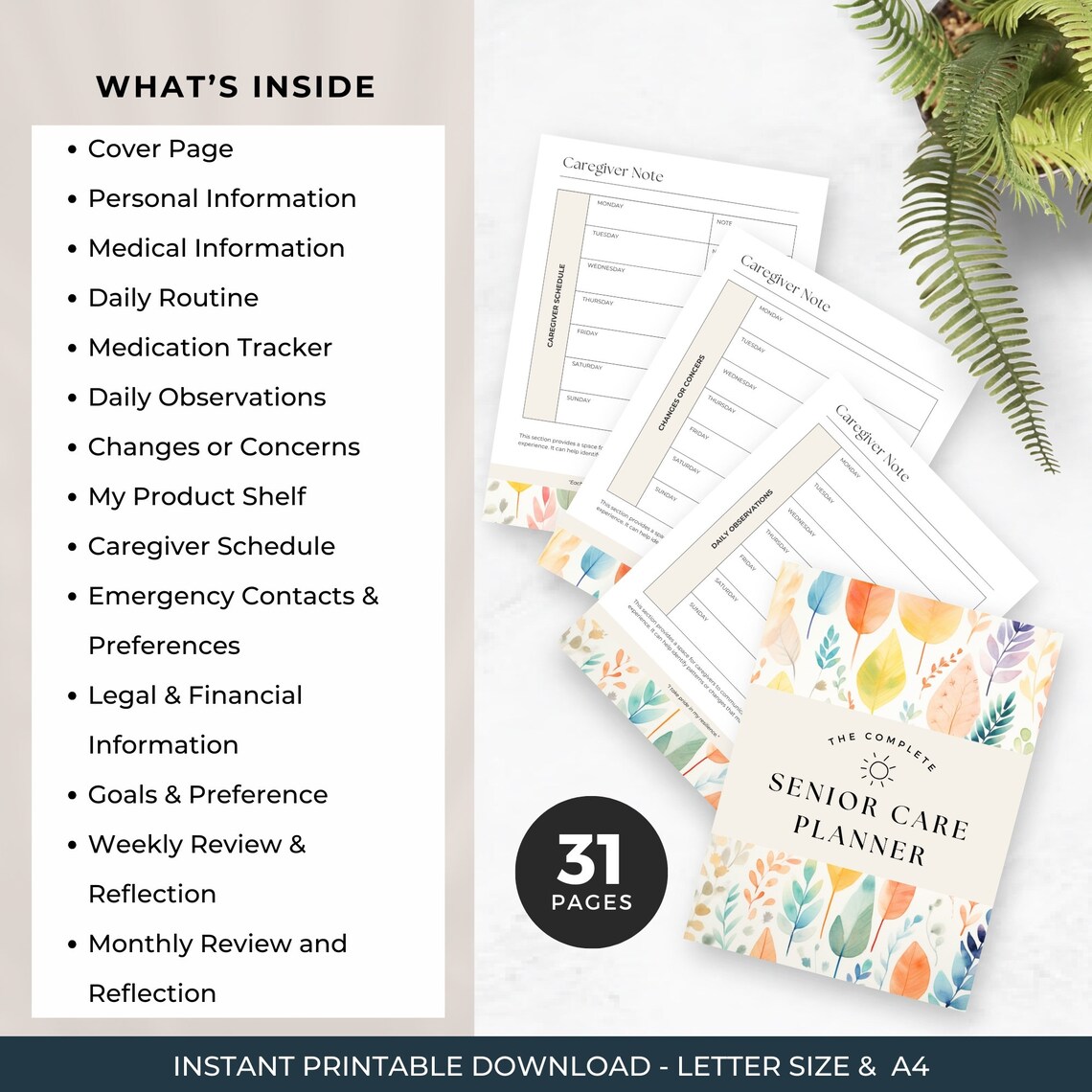 Elderly Care Planner, Caregiving Checklist, Caregiver Task List, Senior ...