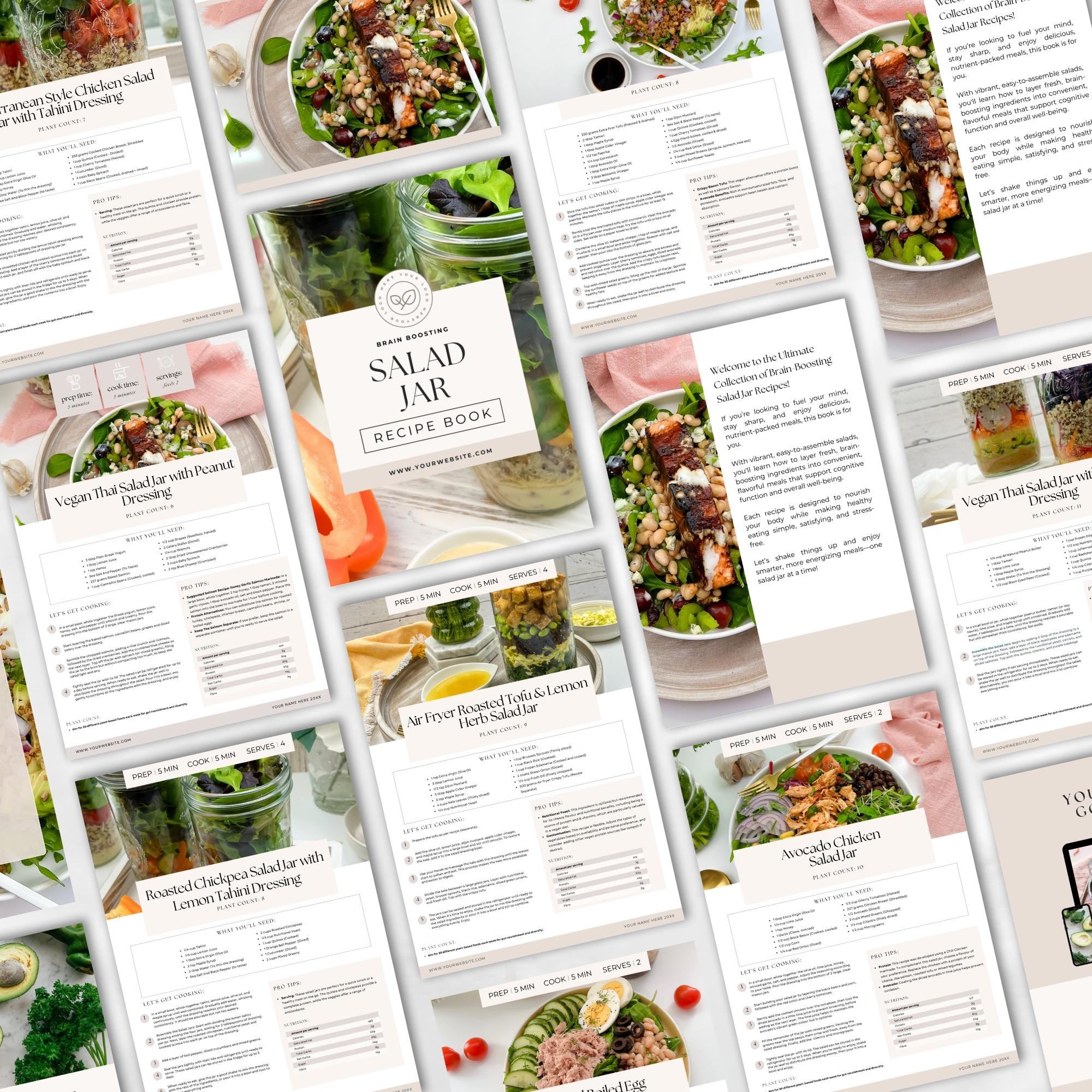 Editable Recipe Book, Salad Jar Brain Boosting, Nutrition Coaching ...