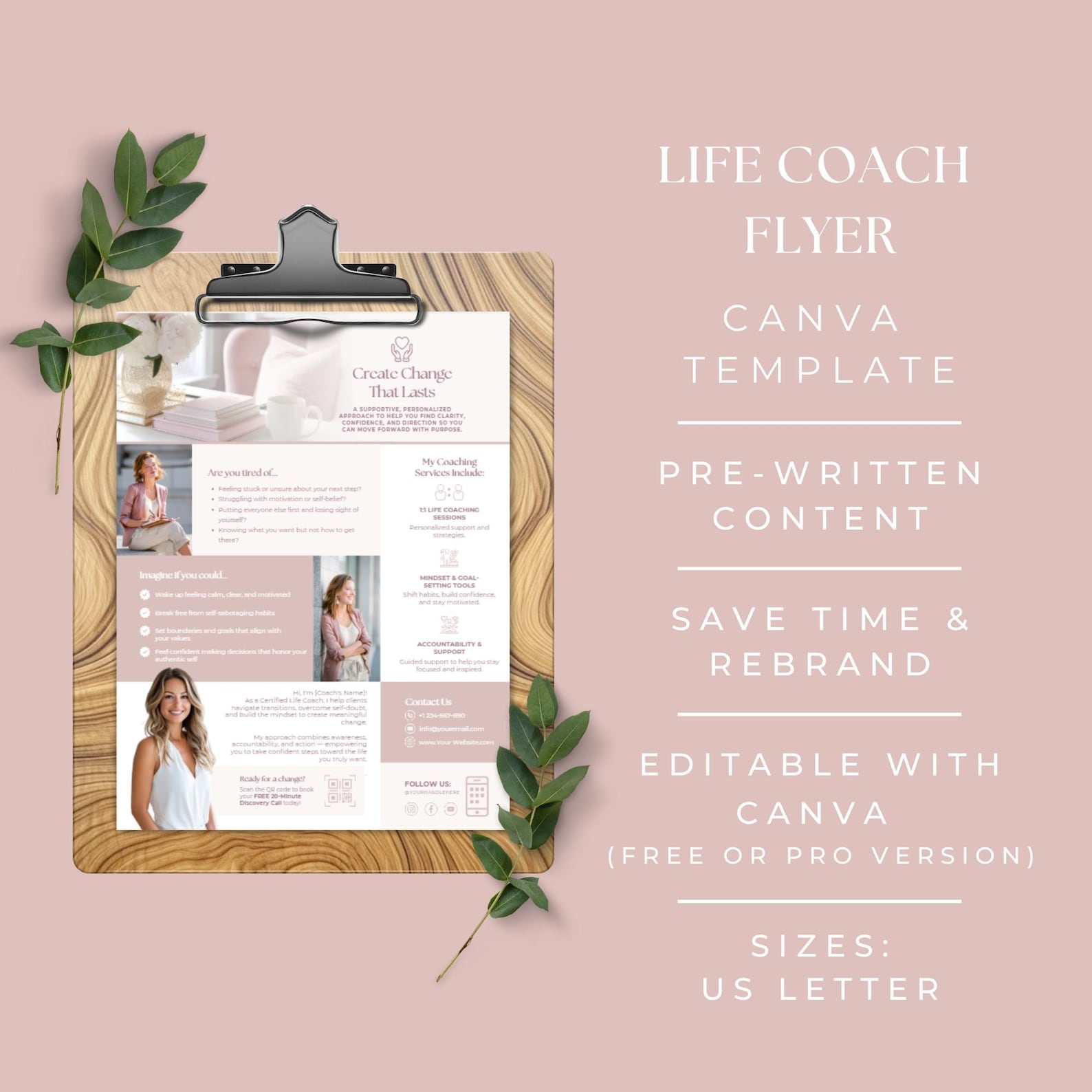 Life Coach Flyer Editable Template, Coaching Services Business ...