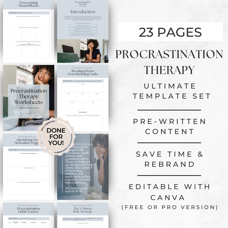 Procrastination Worksheets, Productivity Booster Workbook, Life Coach ...