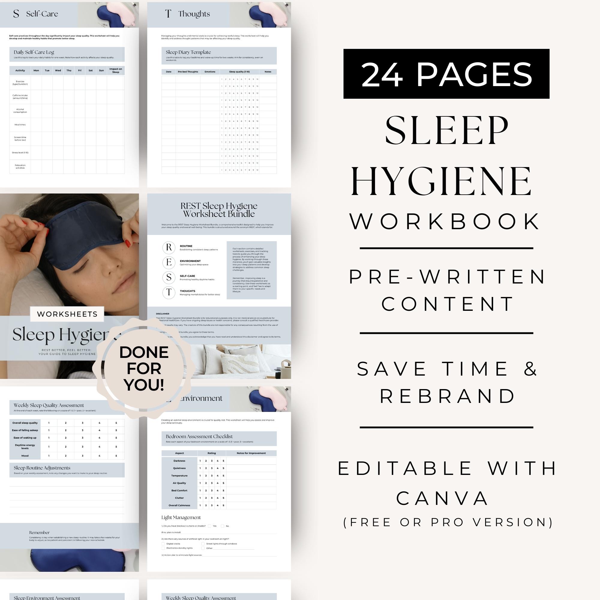 Sleep Hygiene Worksheets, REST Workbook, Life Coach Lead Magnet ...
