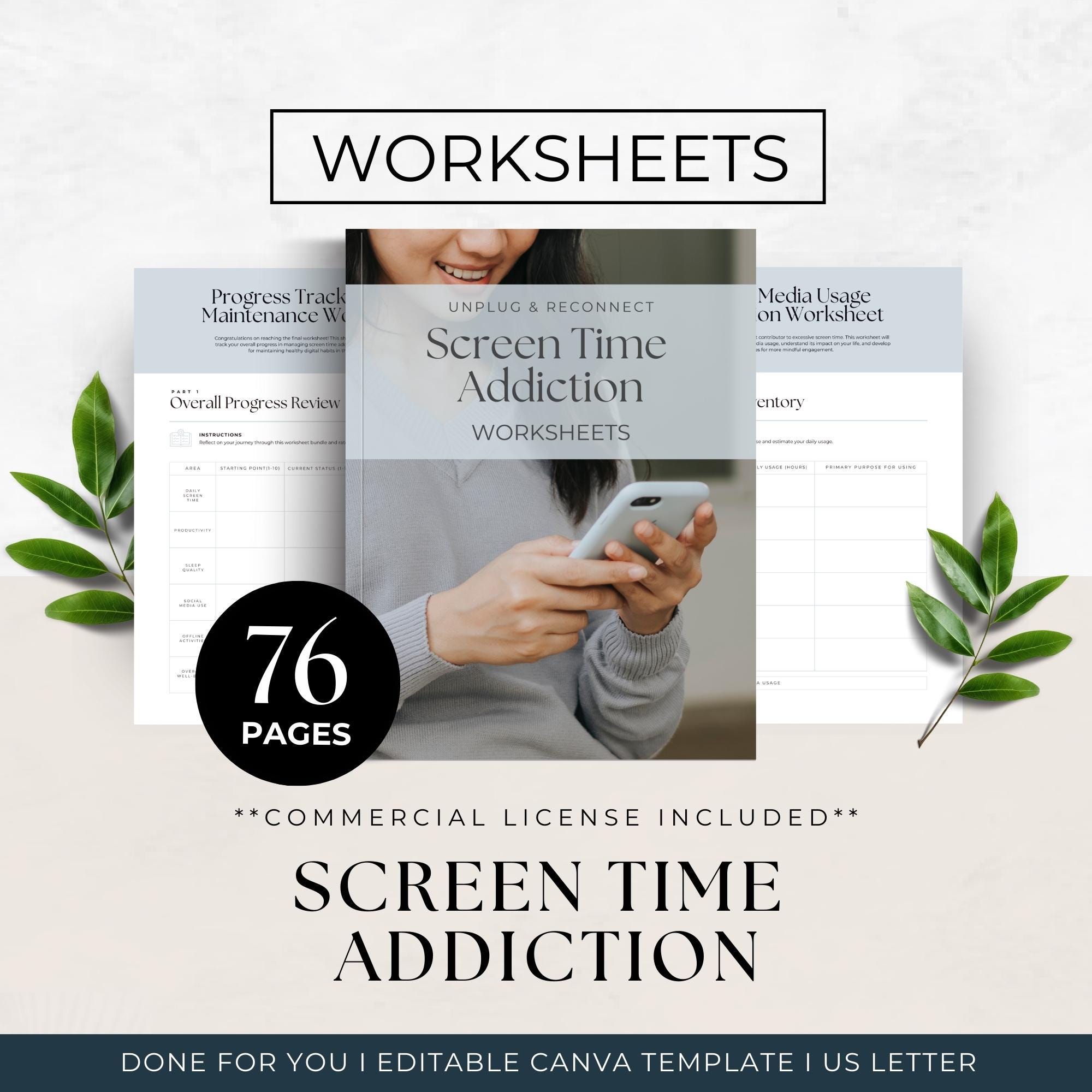 Screen Time Addiction Worksheets, Digital Dopamine Detox Workbook, CBT ...