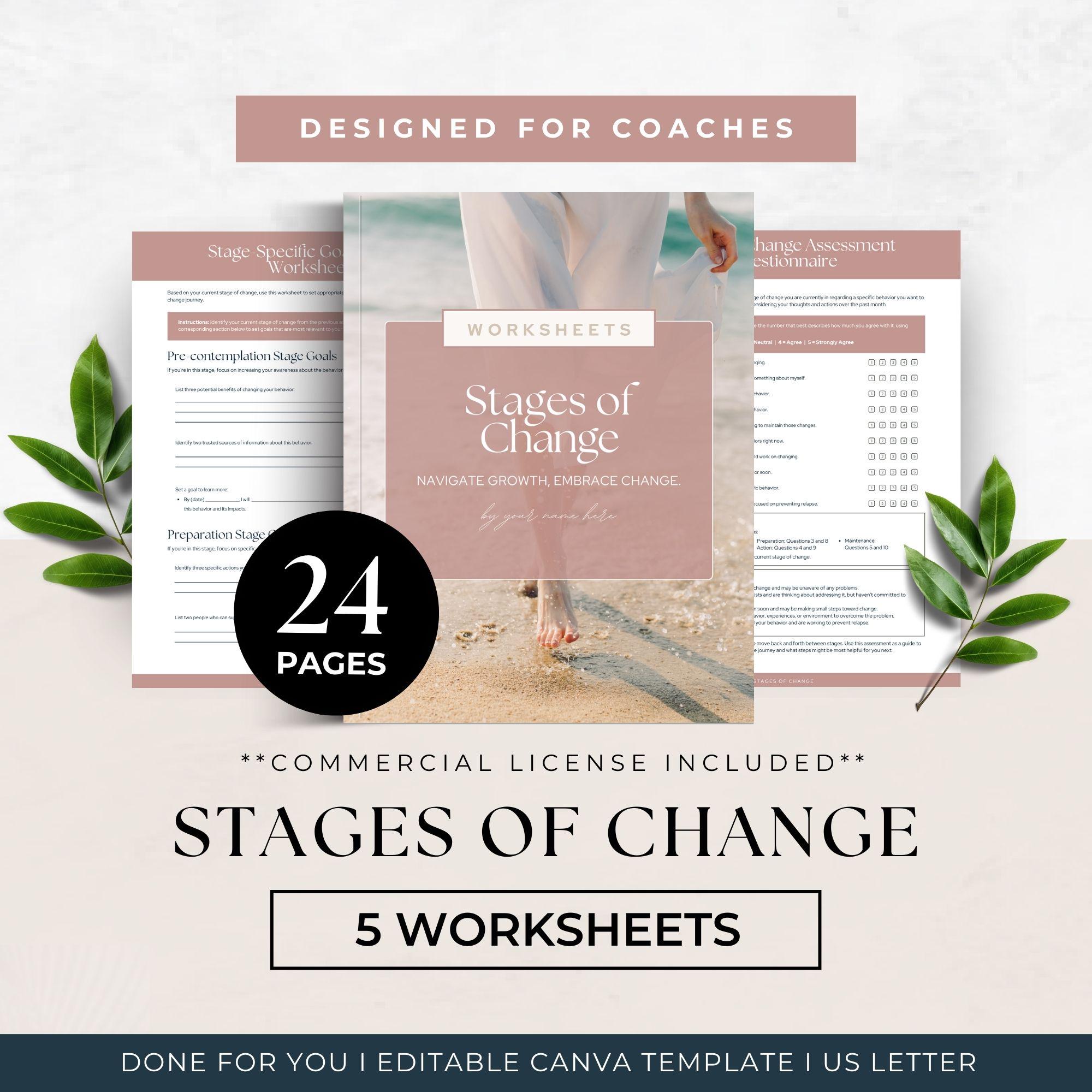 Stages of Change Worksheets, Behavioral Change Workbook, Life Coach ...