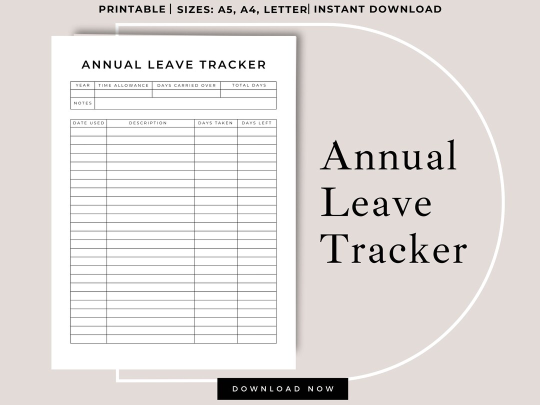 Annual Leave Tracker Printable, Work Leave Tracker, Annual Leave ...