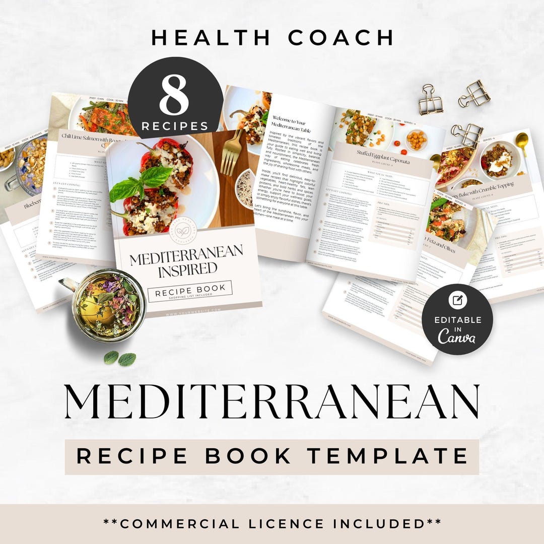 Editable Recipe Book, Mediterranean Recipes and Meal Plan, Nutrition ...