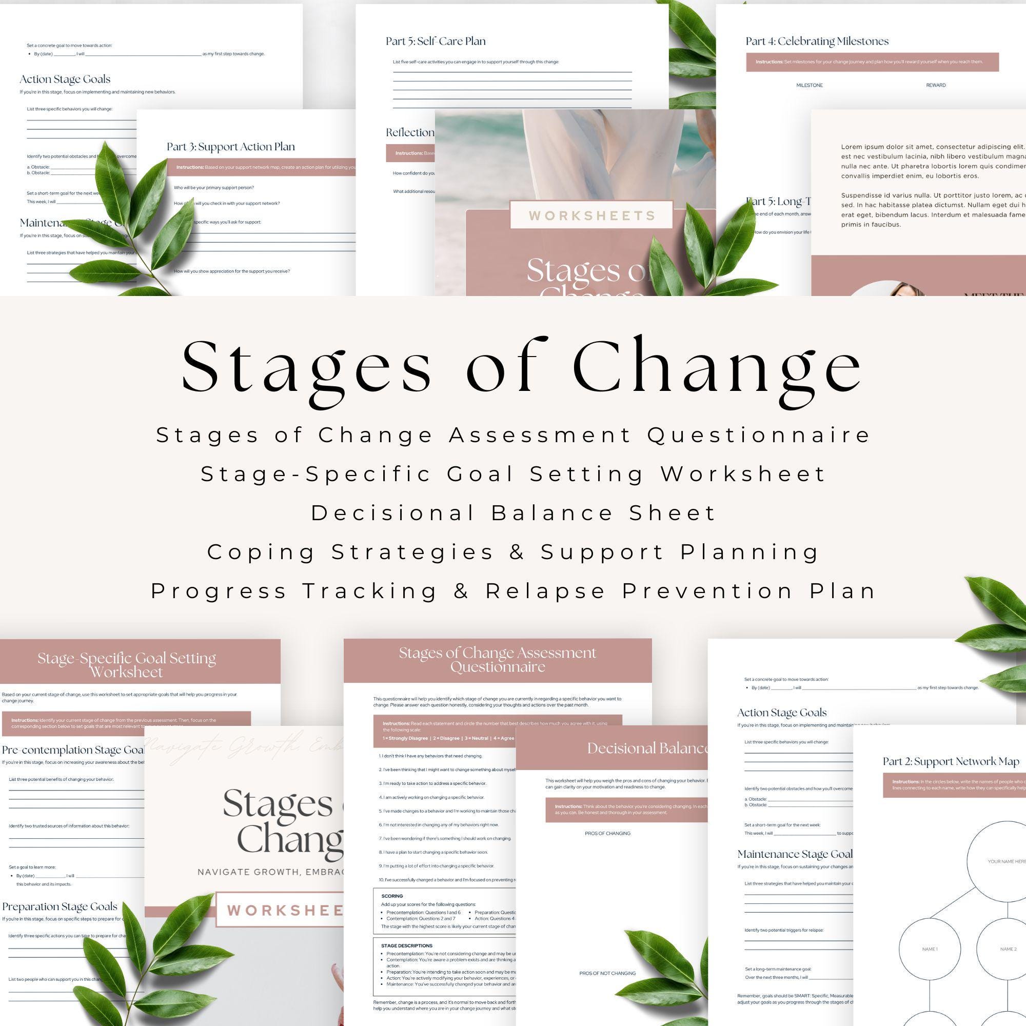 Stages of Change Worksheets, Behavioral Change Workbook, Life Coach ...