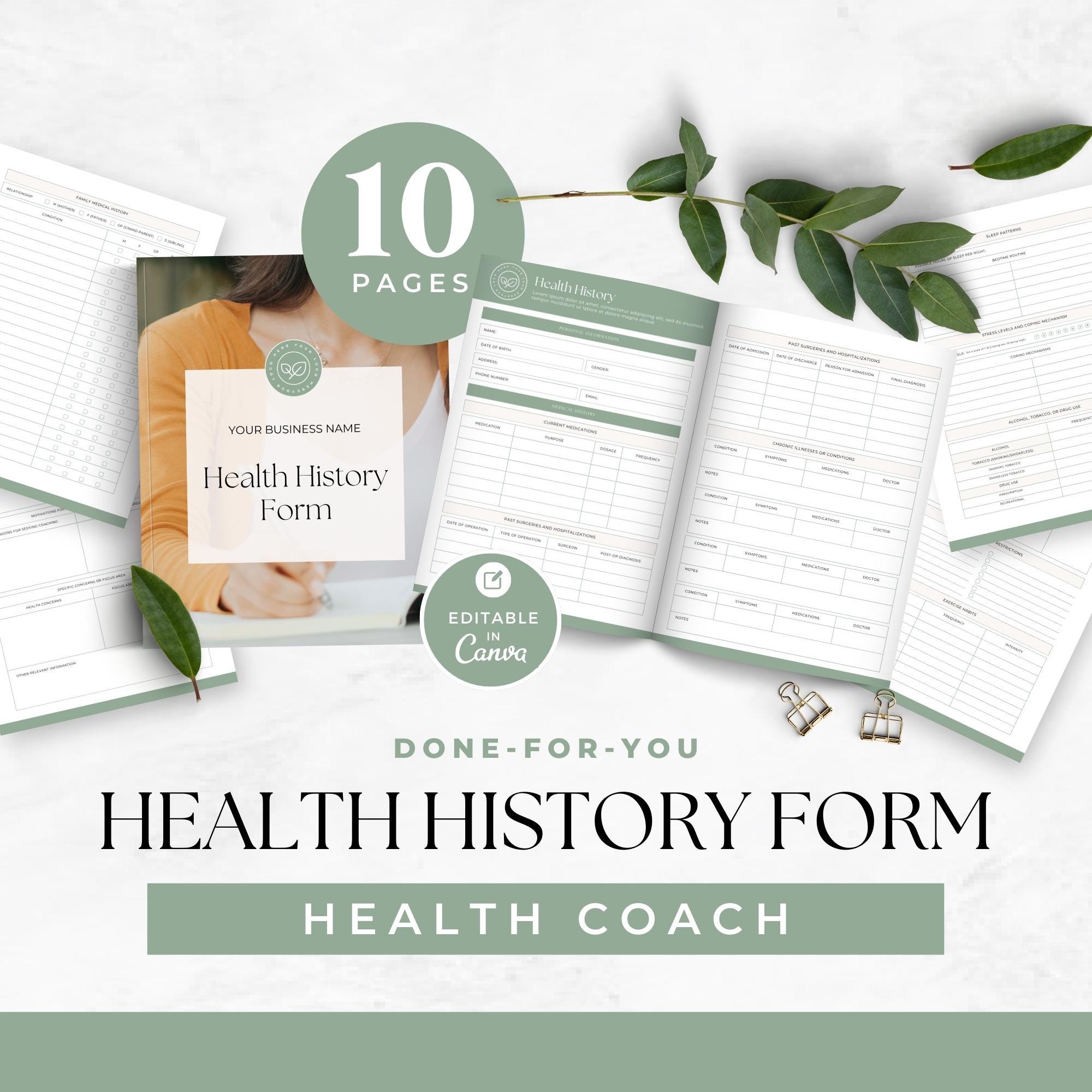 Health History Form, Editable New Patient Intake Template, Printable ...