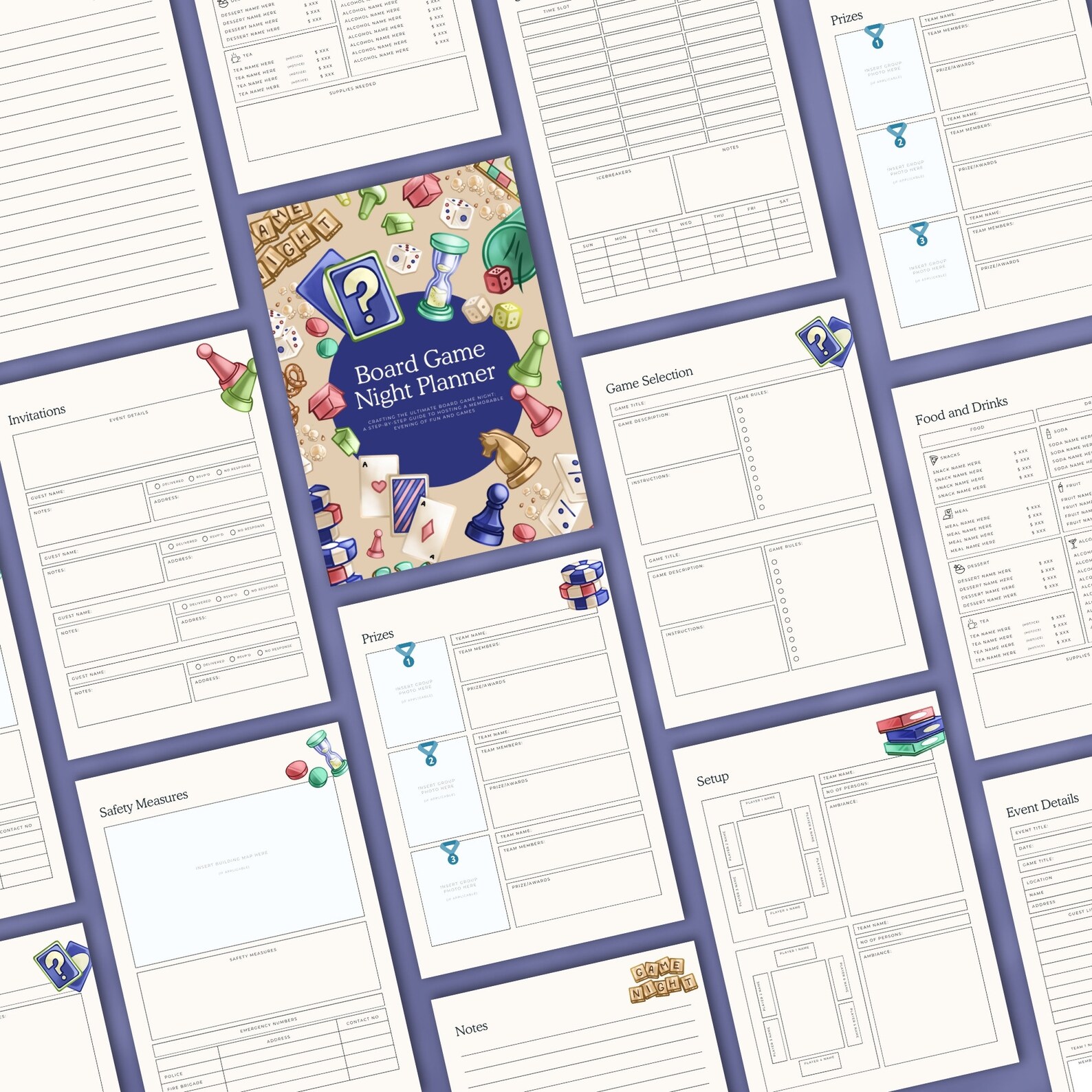 Board Game Night Planner Printable, Event Planner, Family Game Night ...