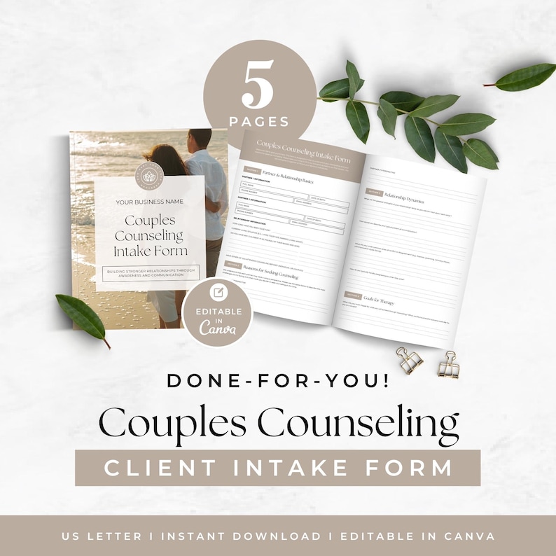 Couples Counseling Intake Form, New Client Questionnaire, Client ...