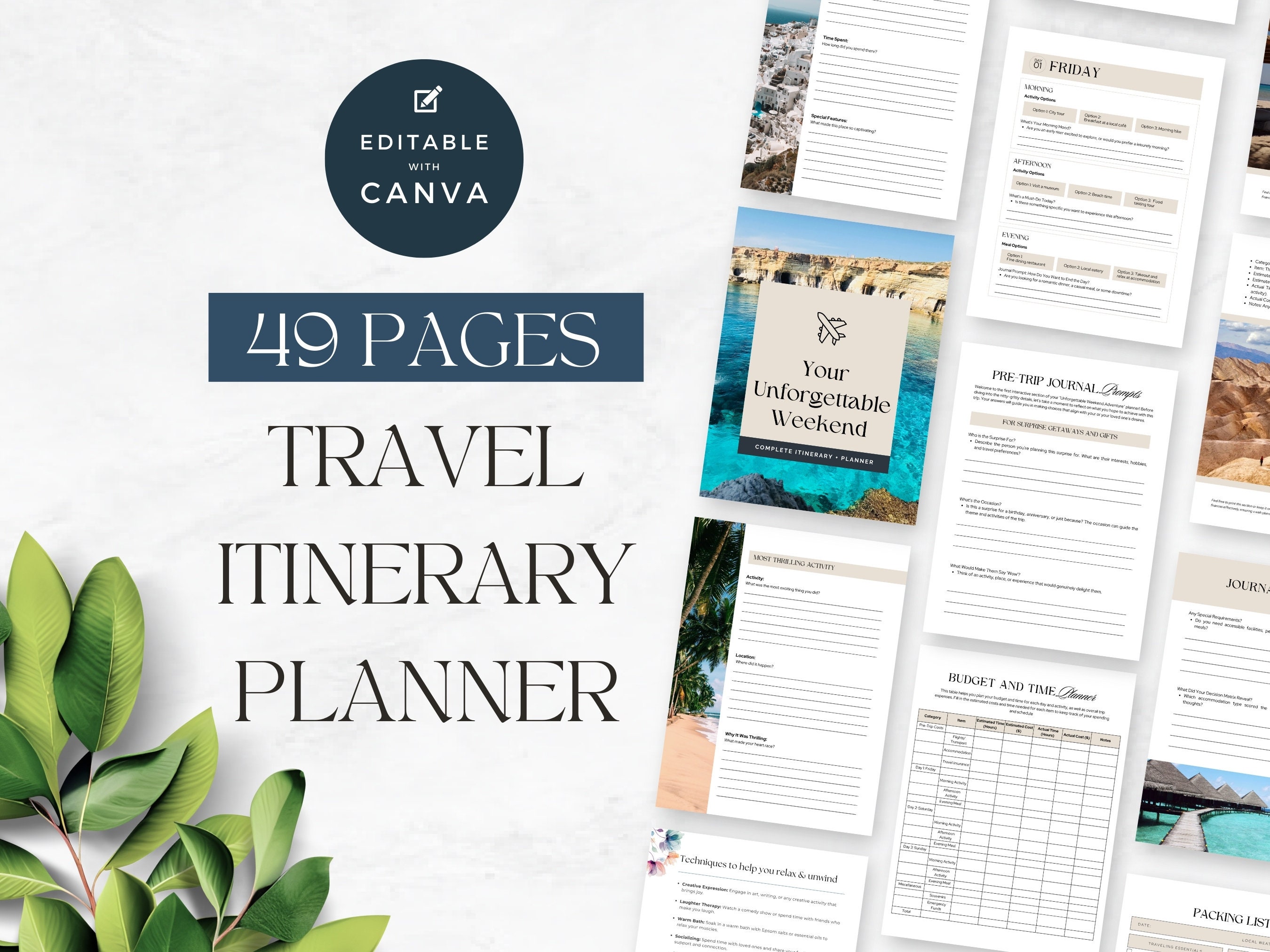 Weekend Getaway Itinerary Printable, Travel Itinerary Template ...
