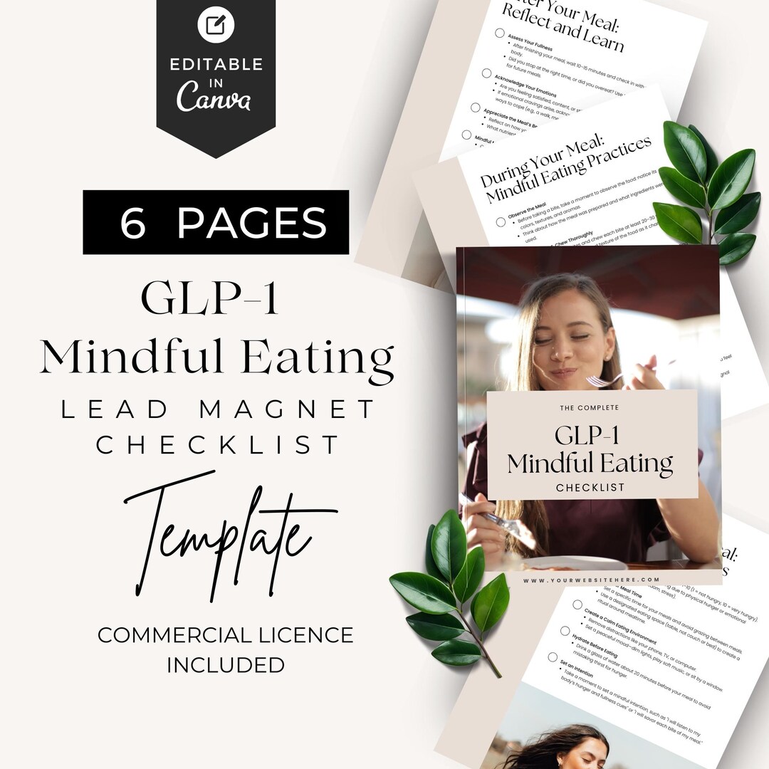 GLP1 Mindful Eating Checklist Editable Canva Template, Hunger Cues ...
