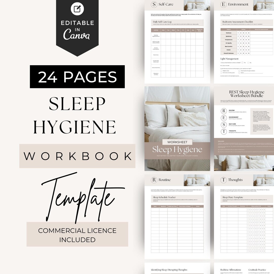 Sleep Hygiene Worksheets, REST Workbook, Life Coach Lead Magnet ...