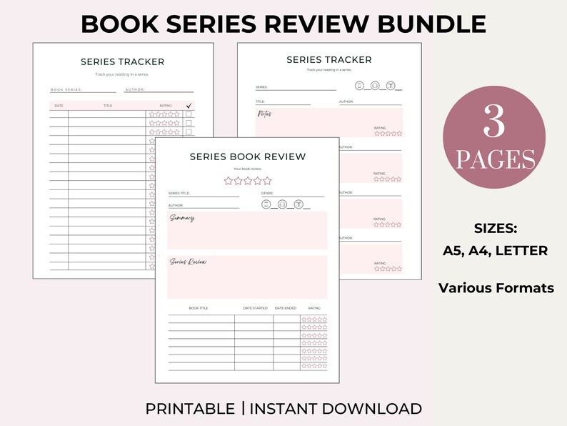 Book Series Review Template for Book Lovers Book Review Journal Pages ...