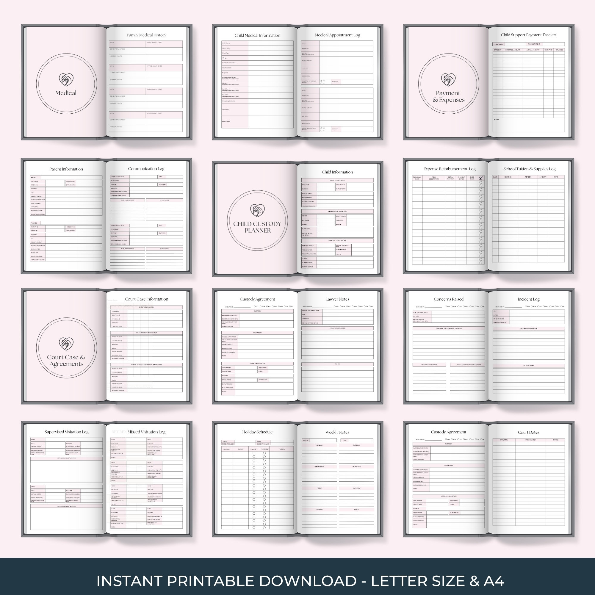 Child Custody Binder Printable, Shared Parenting Planner, Child Support ...