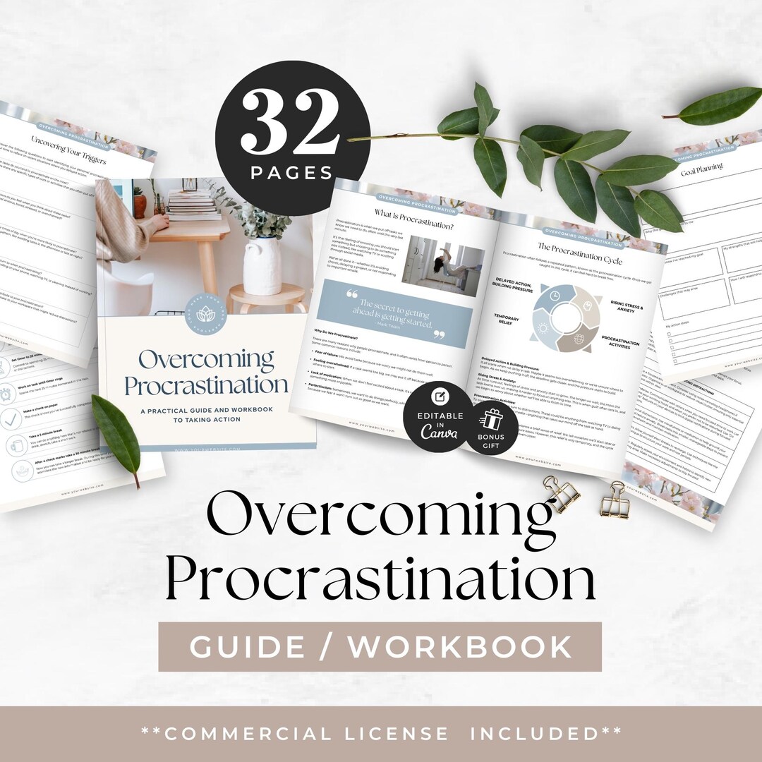 Procrastination Guide Template, Productivity Workbook, Life Coach ...