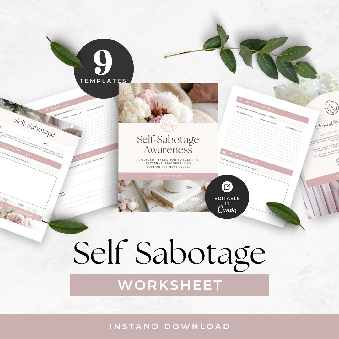 Self-sabotage Worksheet Template, Life Coach Program Resource, Personal ...