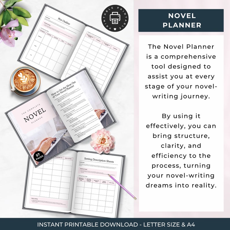Novel Planner Printable, Writing Workbook PDF, Writing Planner ...