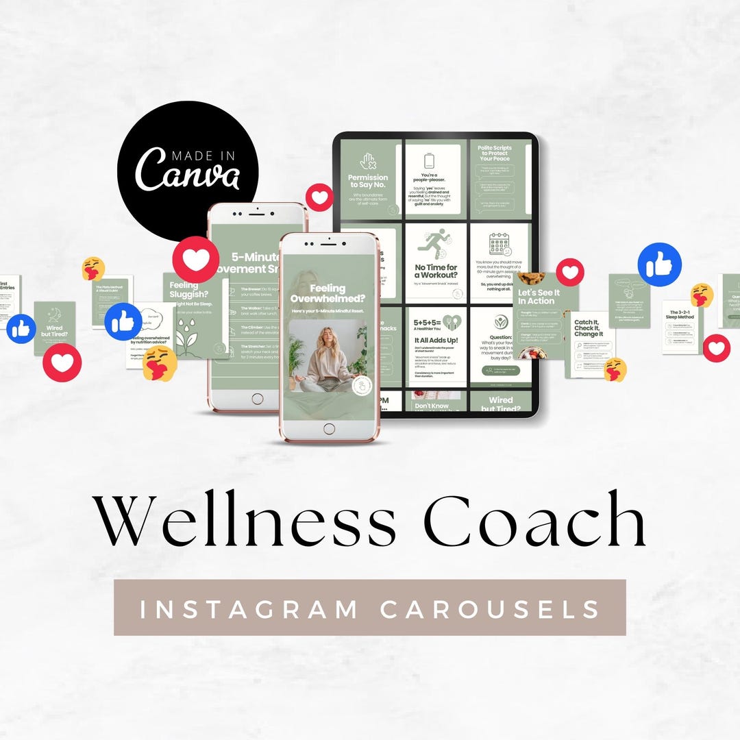 Wellness Instagram Carousel Template Bundle for Coaches, Health Coach ...