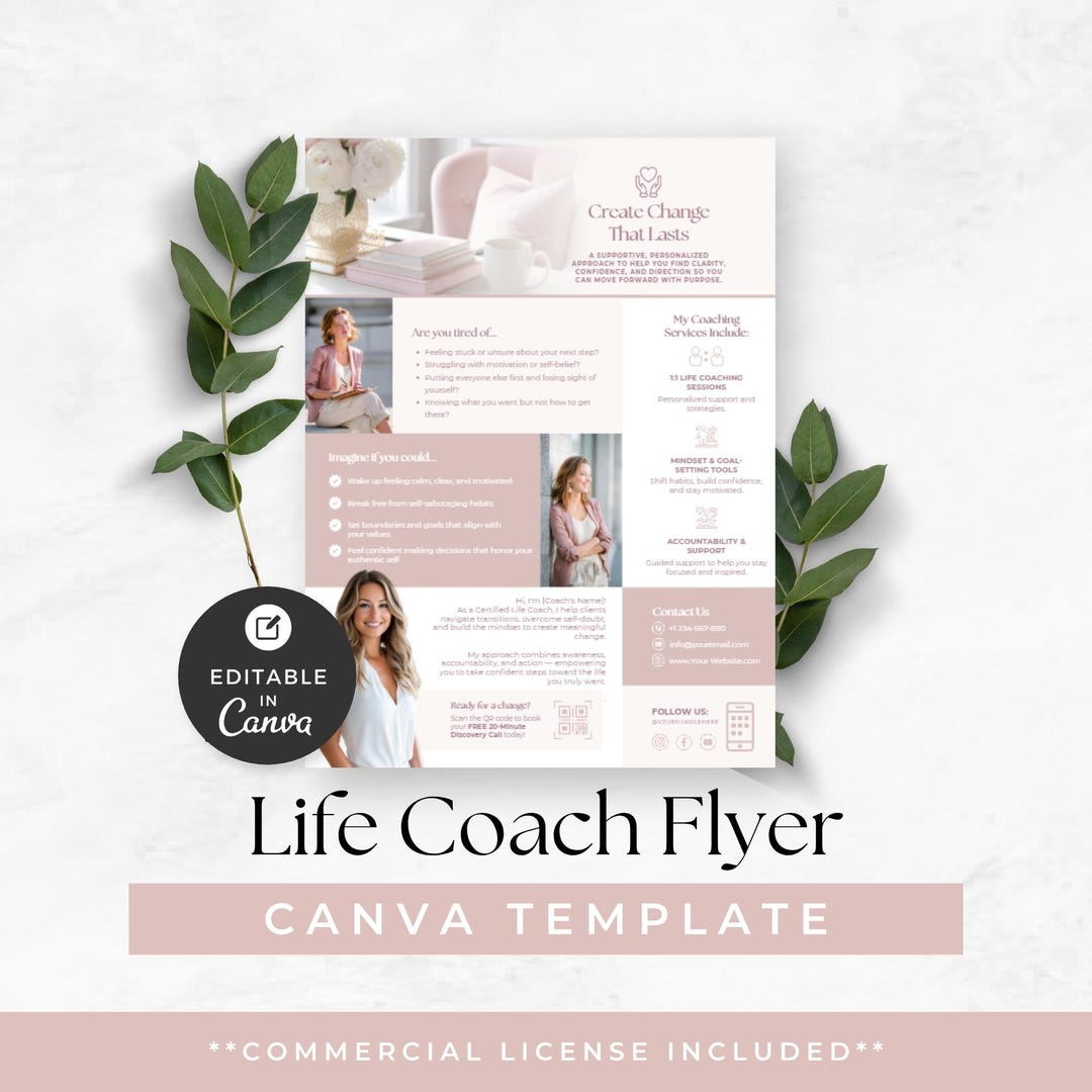 Life Coach Flyer Editable Template, Coaching Services Business ...