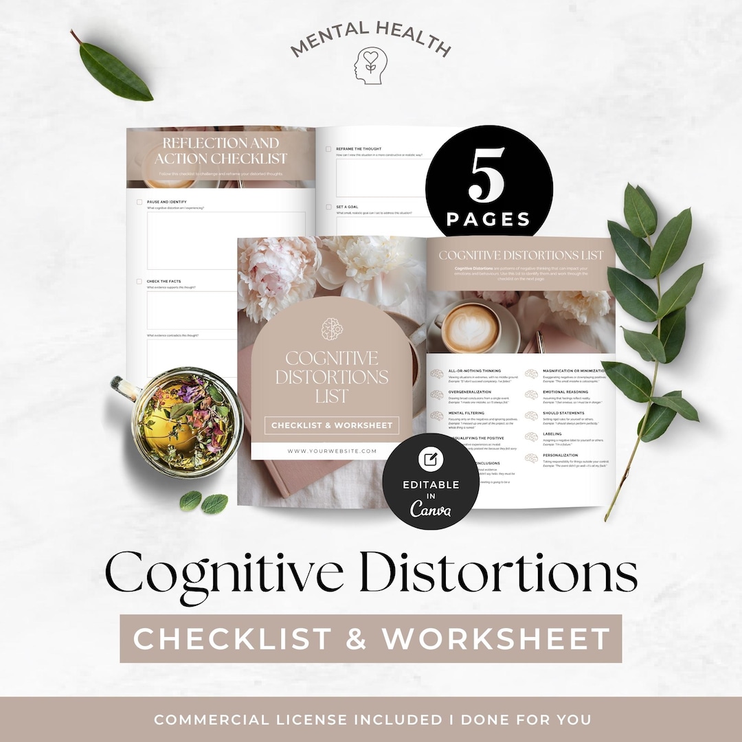 Cognitive Distortions List, Cognitive Behavioral Therapy Worksheet ...