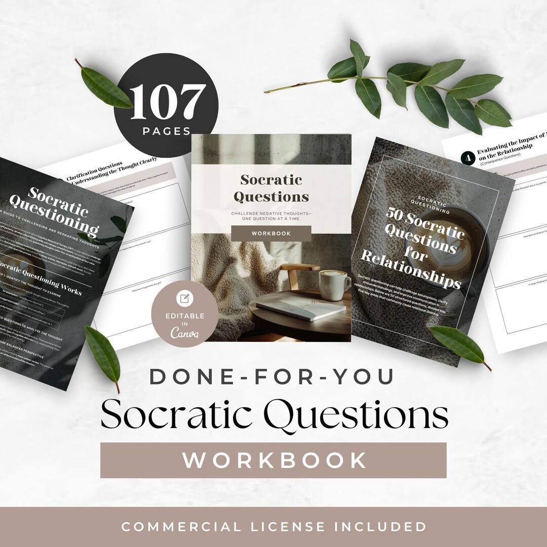 Socratic Questions for Therapy Workbook, Mental Health Worksheets, Life ...