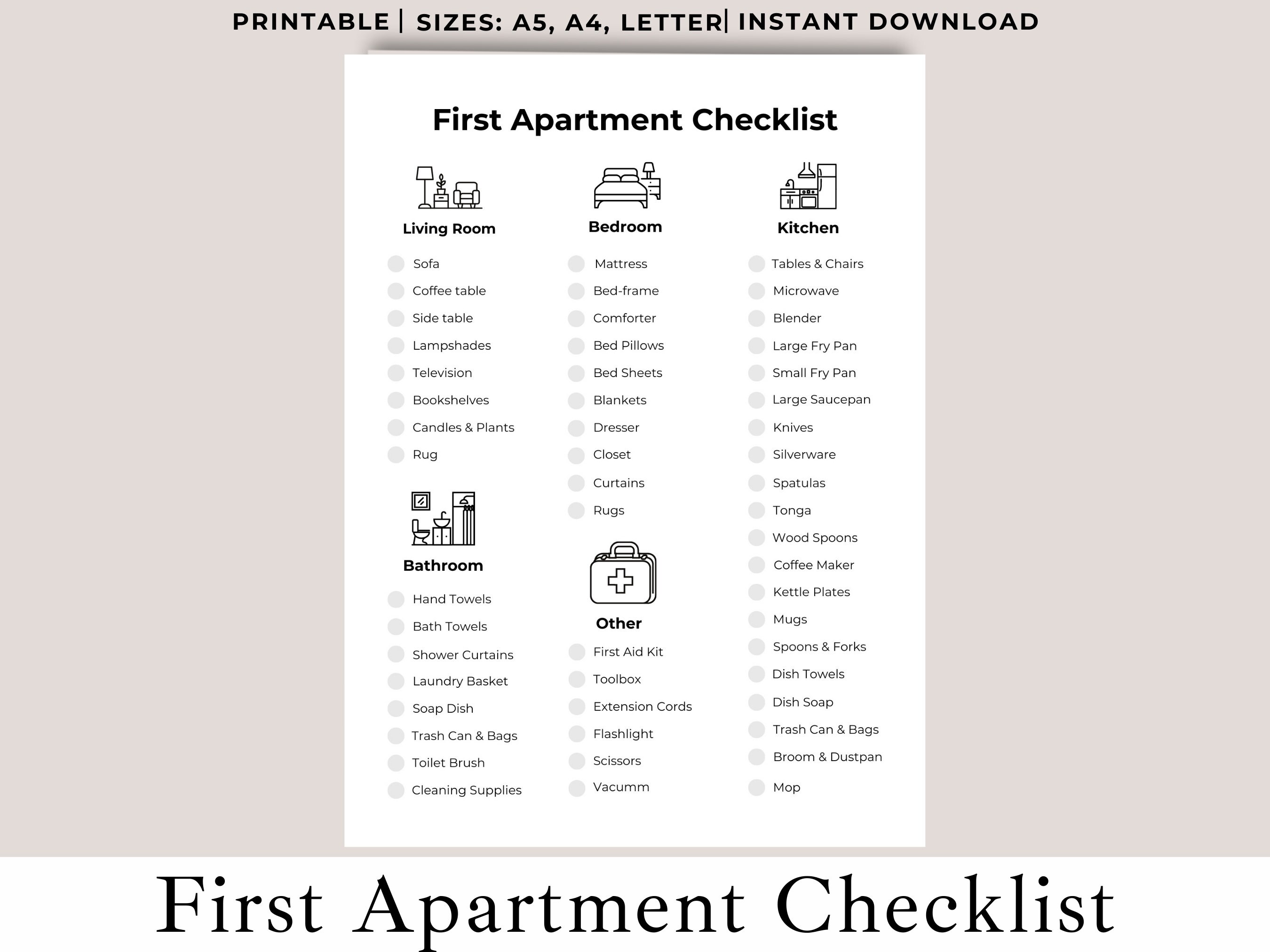 New Apartment Essentials Checklist, First Apartment, Minimalist ...
