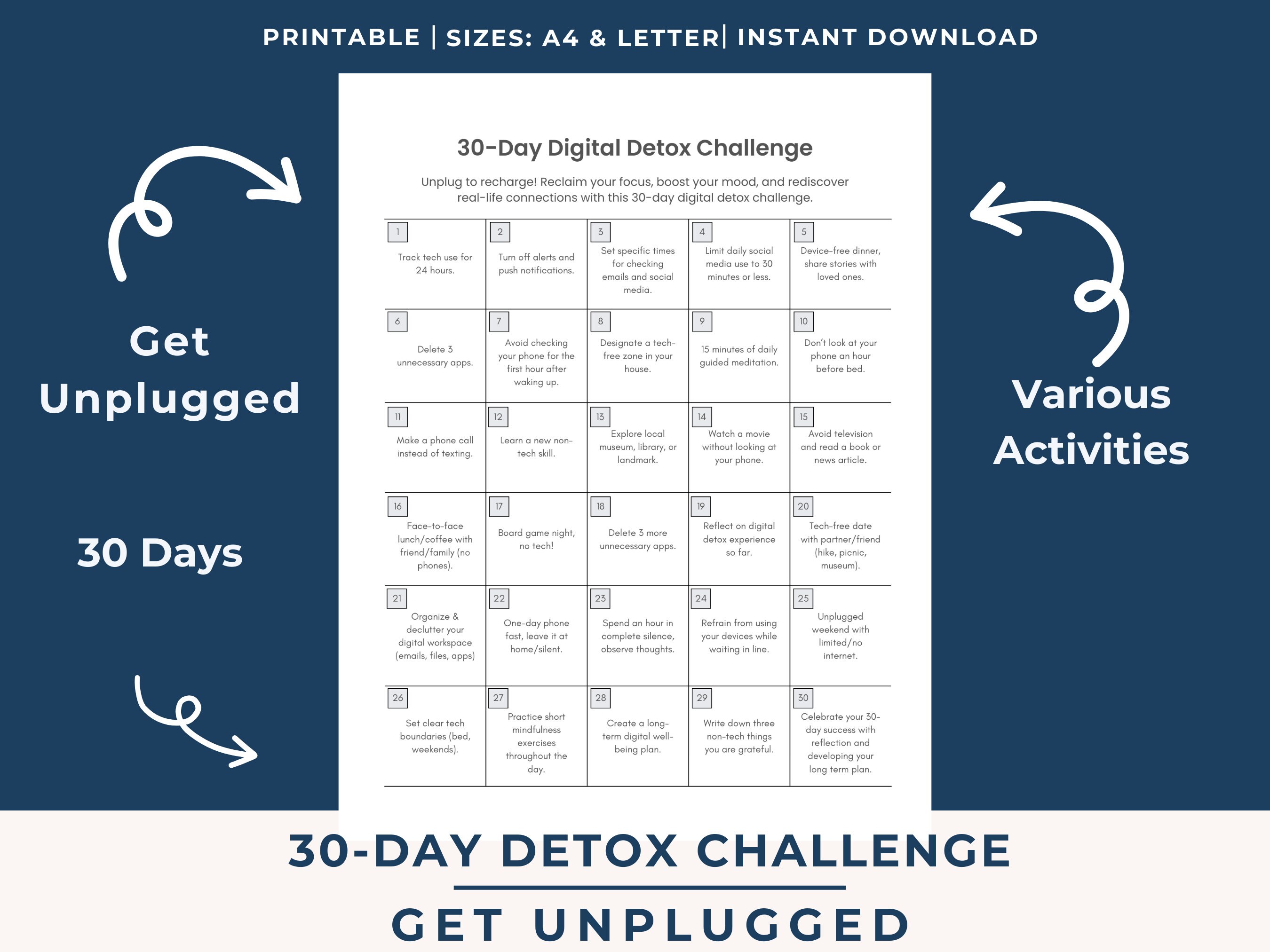 30 Day Digital Detox Challenge Bundle, Screen Time Tracker, Unplugged ...