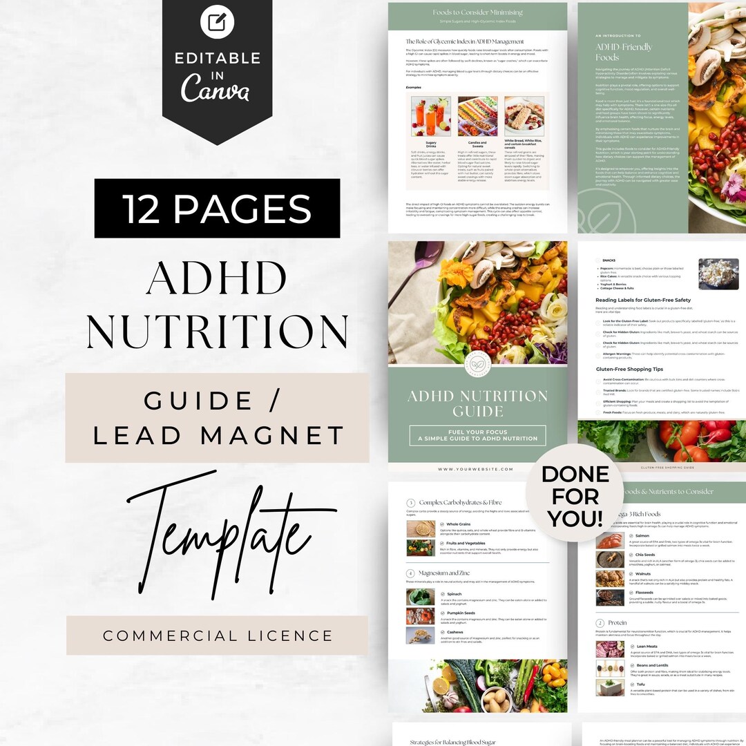 Health Coach Lead Magnet, ADHD Nutrition Client Guide, Wellness Course ...