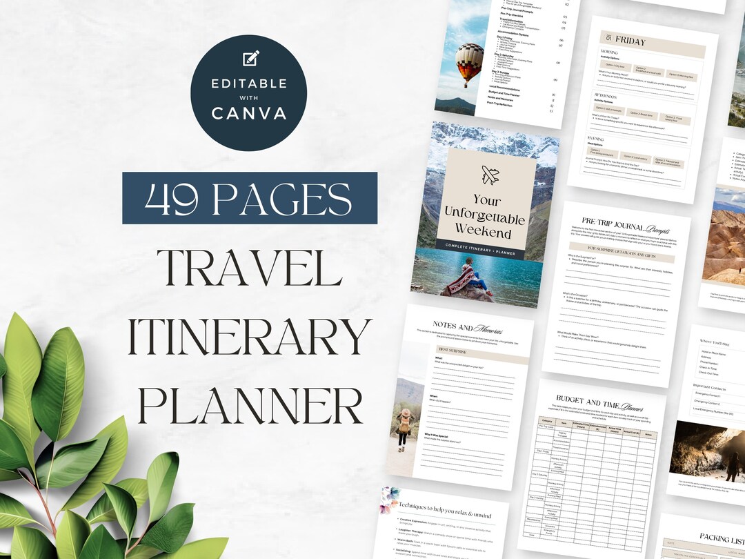 Weekend Getaway Itinerary Printable, Travel Itinerary Template ...