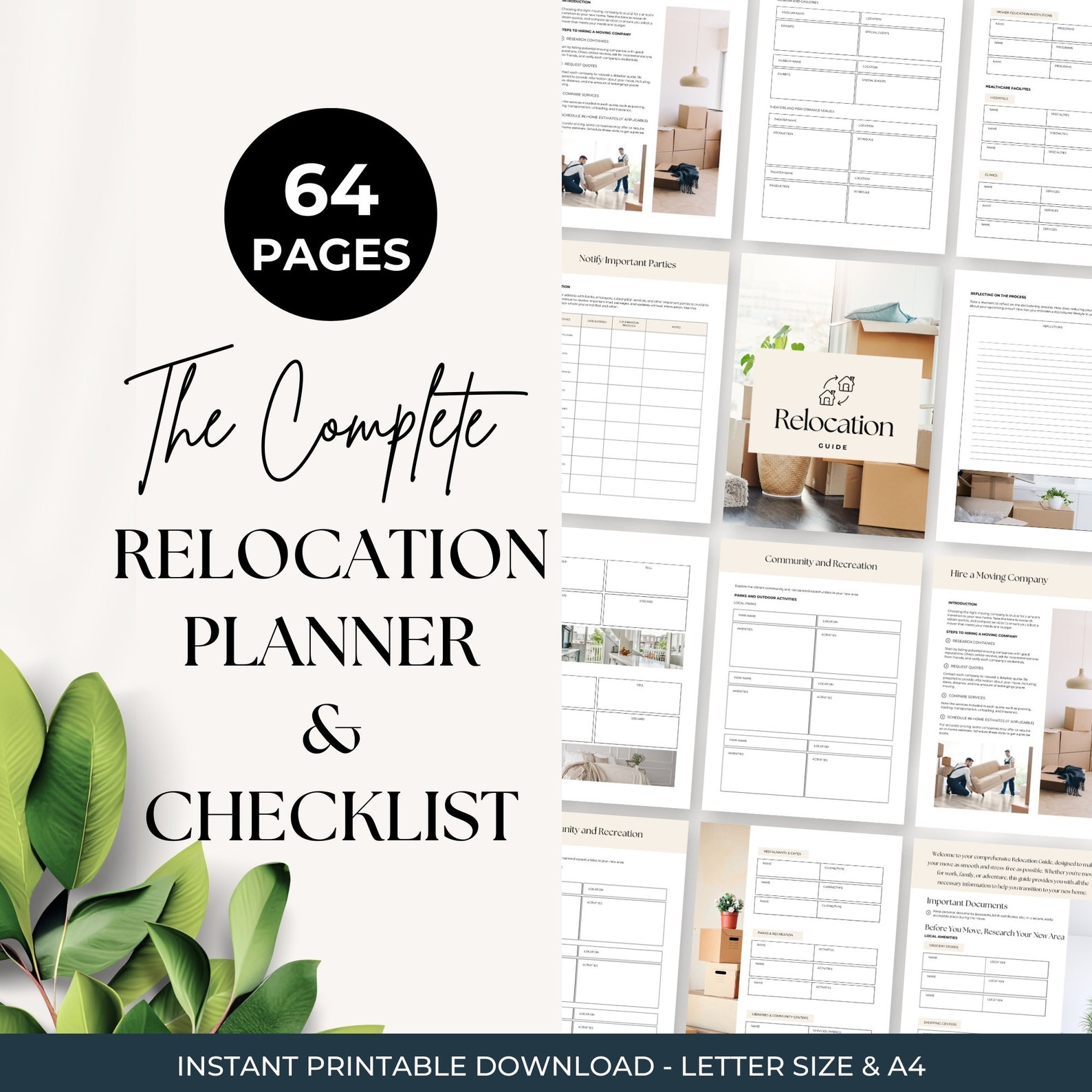 Moving Checklist and Planner Printable, Relocation Guide, New Home ...