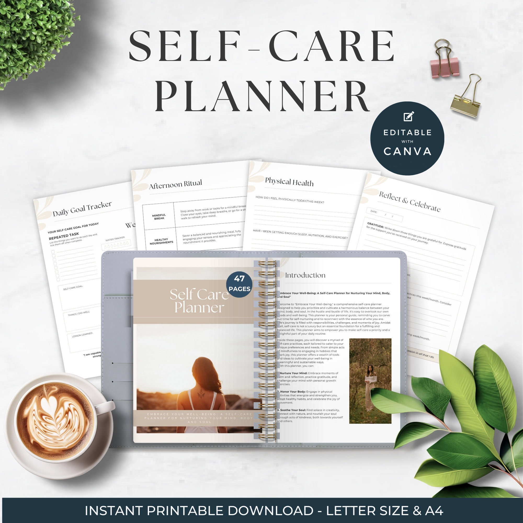 Self Care Workbook Template, Self Care Planner Canva Template, Holistic ...