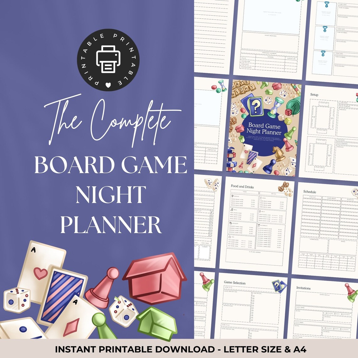 Board Game Night Planner Printable, Event Planner, Family Game Night ...