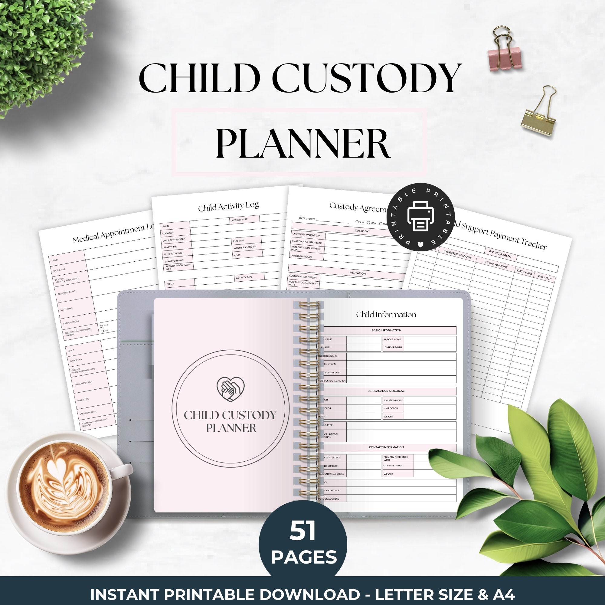 Child Custody Binder Printable, Shared Parenting Planner, Child Support ...