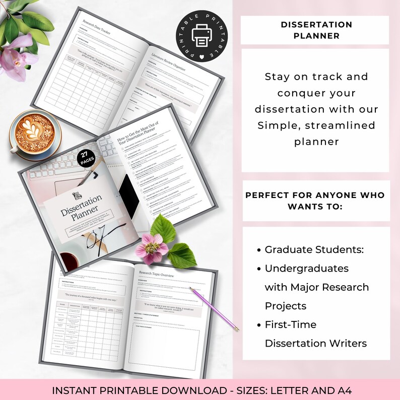 Dissertation Planner Printable, Thesis Planner, Undergraduate Degree ...