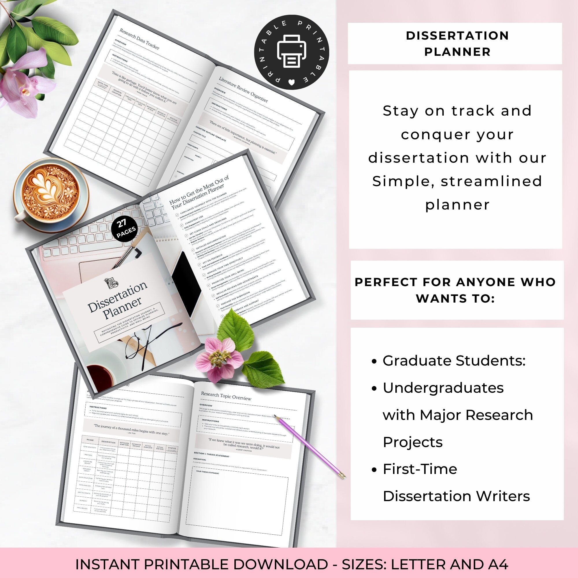 Dissertation Planner Printable, Thesis Planner, Undergraduate Degree ...