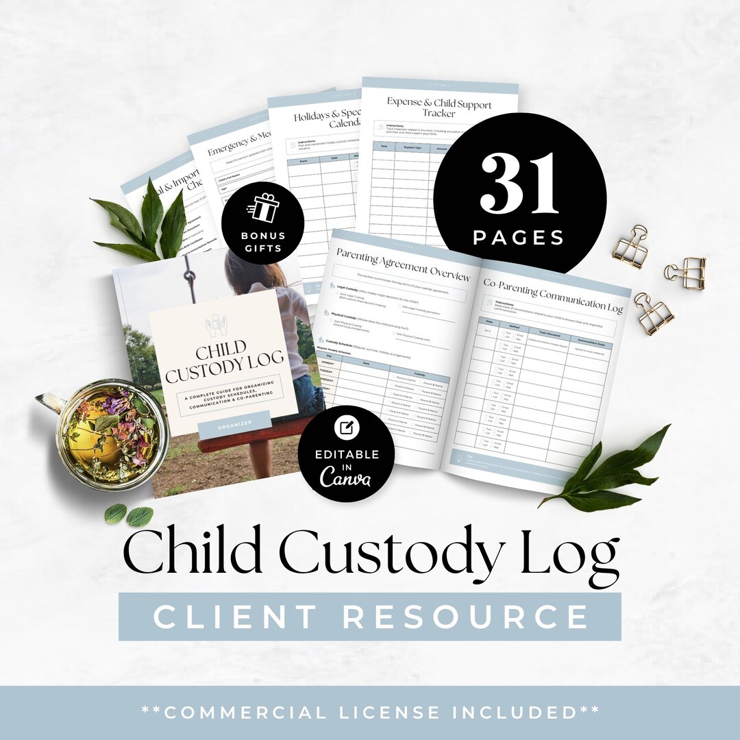 Child Custody Log Template, Co-parenting Planner, Family Calendar ...