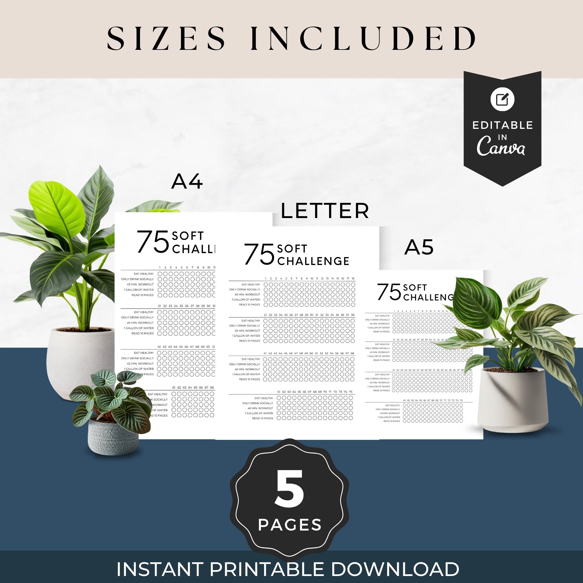 75 Soft Challenge Template, Canva Challenge Template, Habit Tracker ...