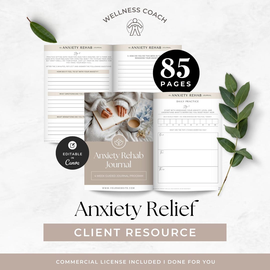 Anxiety Relief Journal Template, Mental Health Workbook, Stress ...