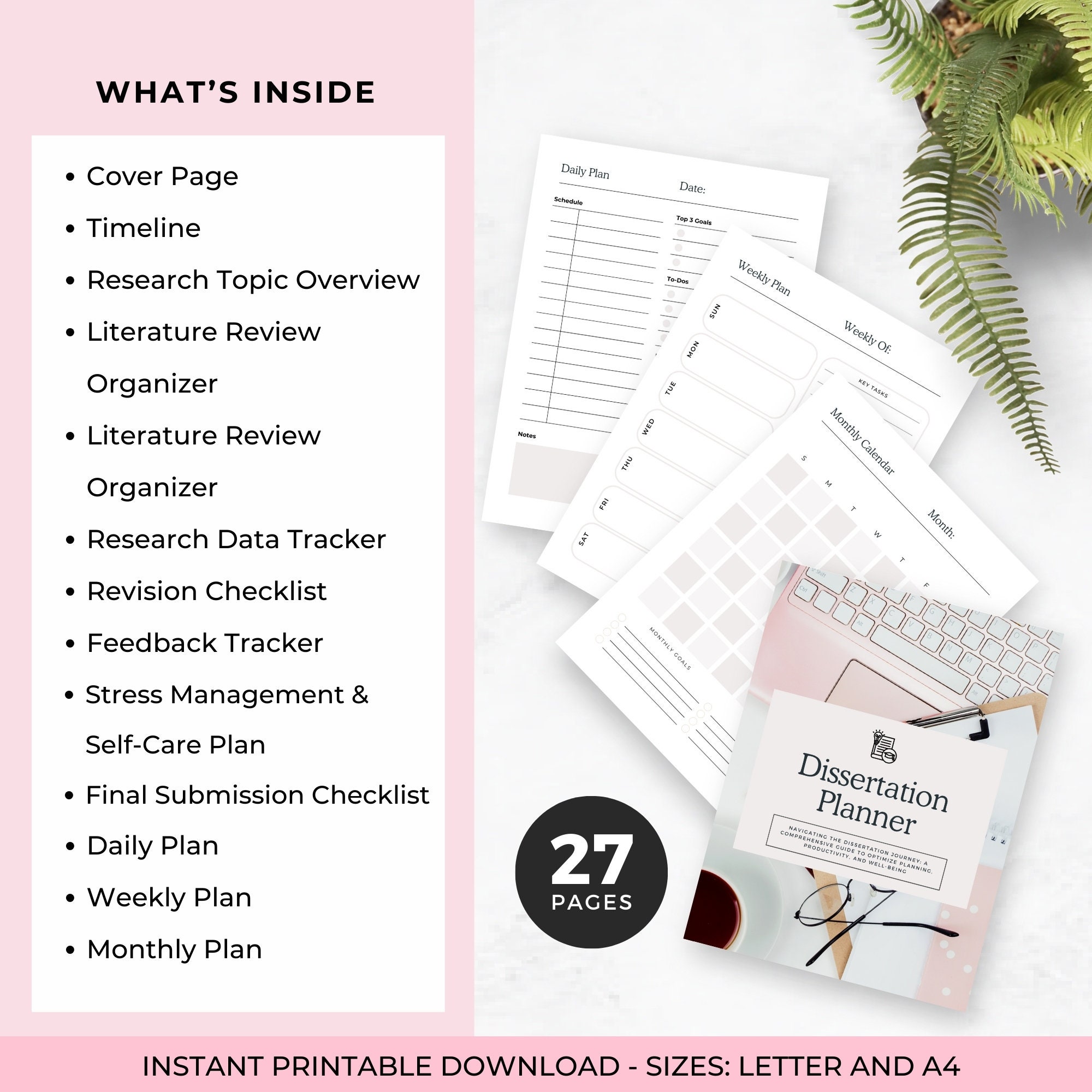 Dissertation Planner Printable, Thesis Planner, Undergraduate Degree ...