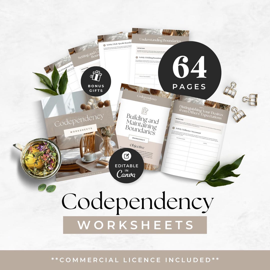 Codependency Worksheets for Personal Growth, Therapy Homework, Boundary ...