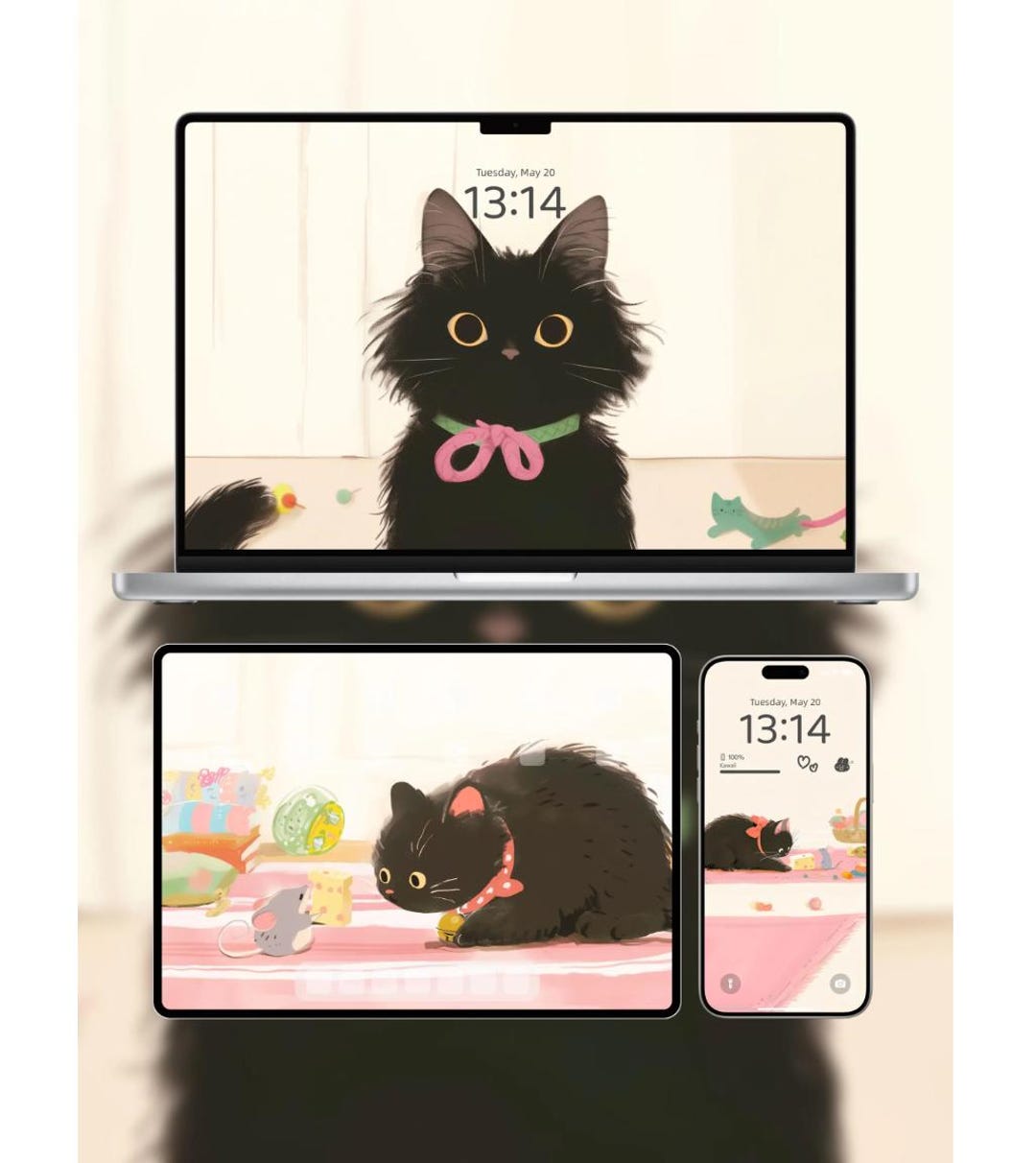Adorable Black Cat Digital Wallpaper Set | Cozy Playroom Art for Ipad ...