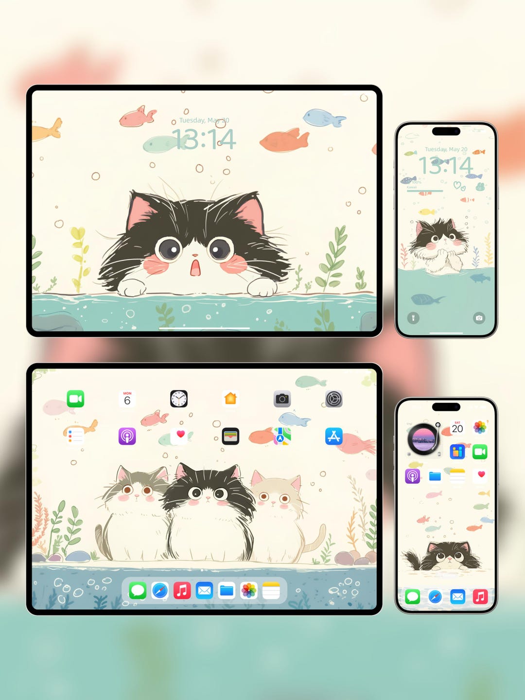 Underwater Cat Wallpaper Set | 4K Digital Download for Iphone, iPad ...