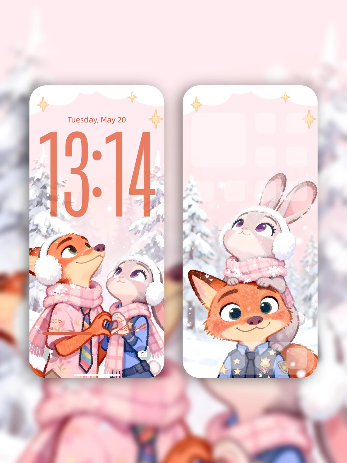 Cute Zootopia iPhone Wallpaper Set | Nick & Judy Winter Snow Aesthetic ...