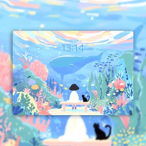 Aesthetic Ocean iPad Wallpaper Set | Coral Reef With Whales | Girl and ...